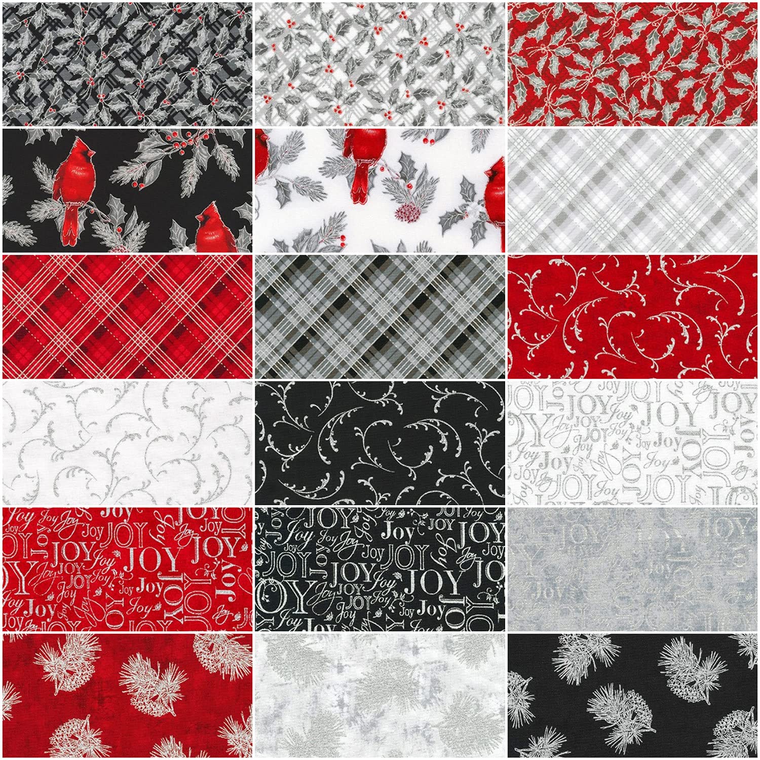 Robert Kaufman Kaufman Metallic Winter's Grandeur Fat Quarter Bundles 19pcs, Scarlet Yard