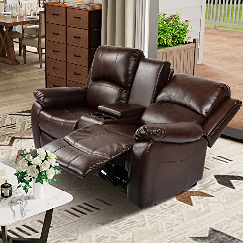 YITAHOME Loveseat Recliner, Manual Double Sofa Loveseat, Home Theater Seating with Storage Console, Double Recliner RV Sofa with Cup Holders and Side Pocket for Living Room