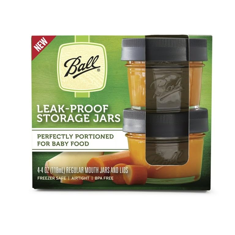 Ball Smooth Sided Regular Mouth Glass Mason Jars, 4 oz, 4 Pack