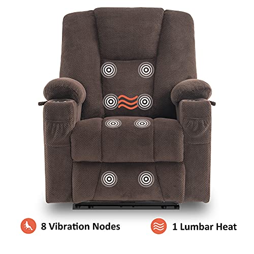 MCombo Fabric Electric Power Recliner Chair with Heat and Massage, Cup Holders, USB Ports, Extended Footrest, Cloth Powered Reclining for Living Room 8015