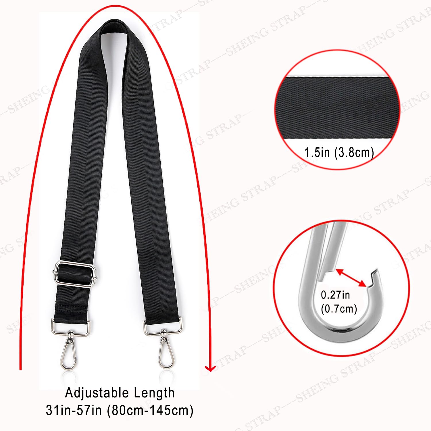 Wide Shoulder Strap Adjustable Replacement Belt Guitar Style Cross Body Handbag Purse Strap (Classic Black (Silver Hardware))