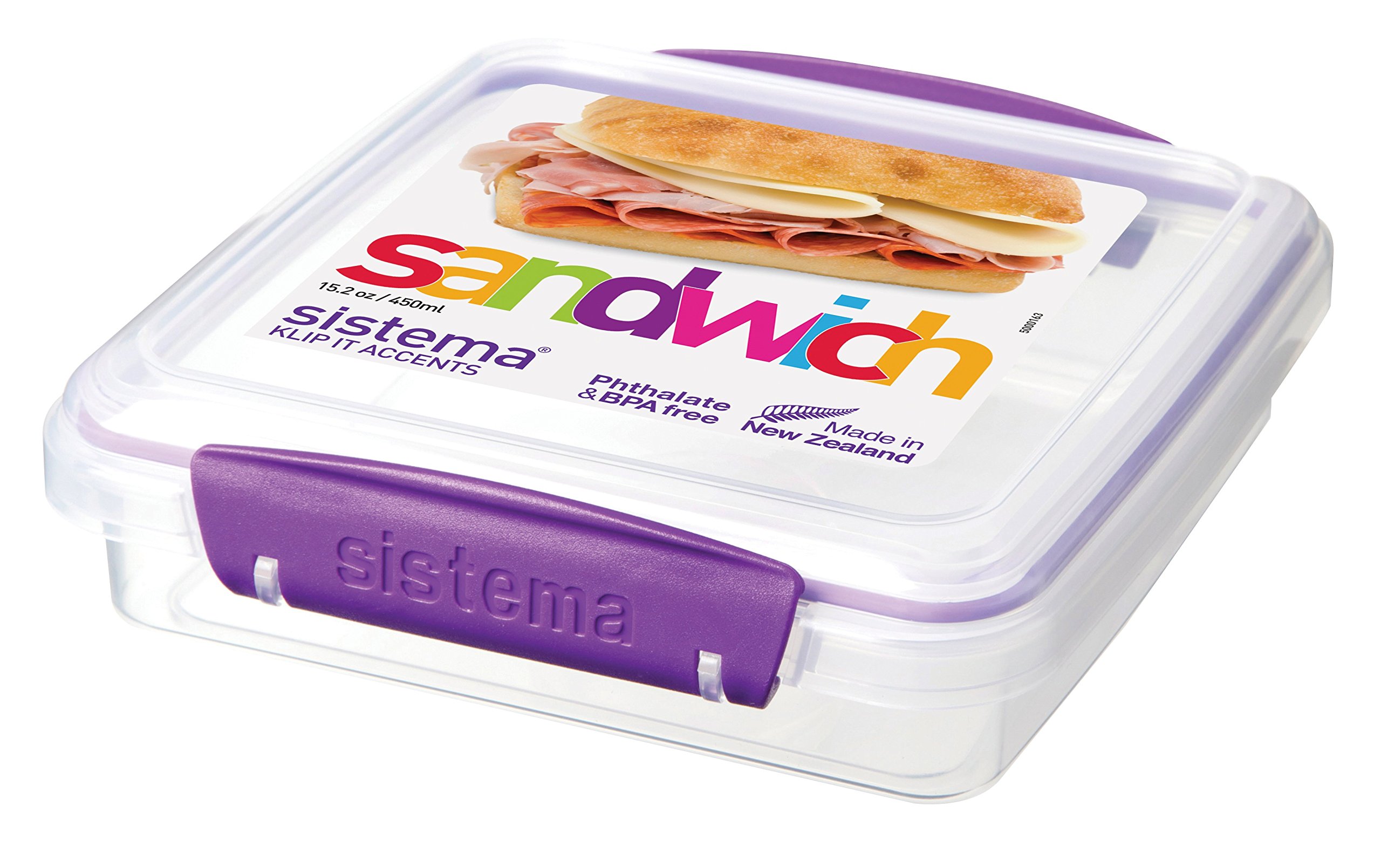 Sistema KLIP IT Accents Collection Sandwich Box Food Storage Container, 15.2 oz./0.5 L, Color Received May Vary