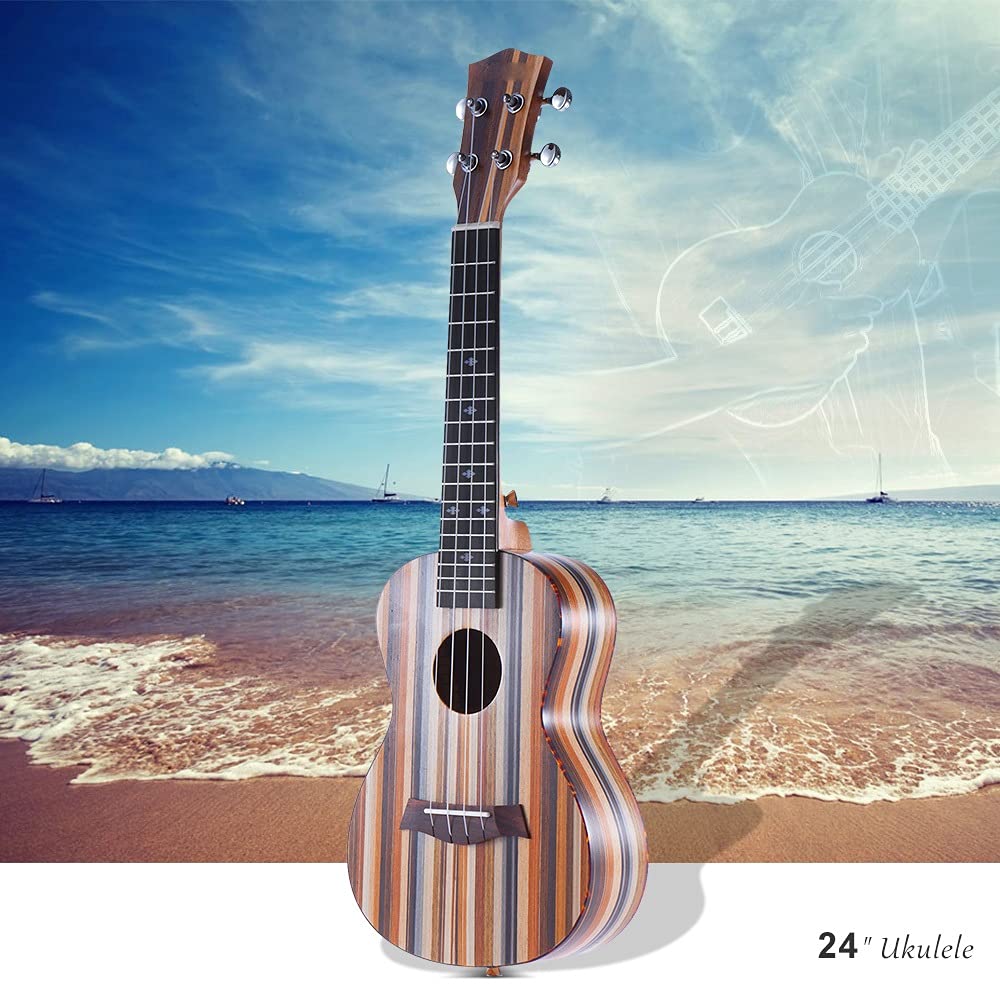LMMDDP 24" Acoustic Ukulele Soprano Strings Neck Rosewood Fingerboard String Instrument Musical