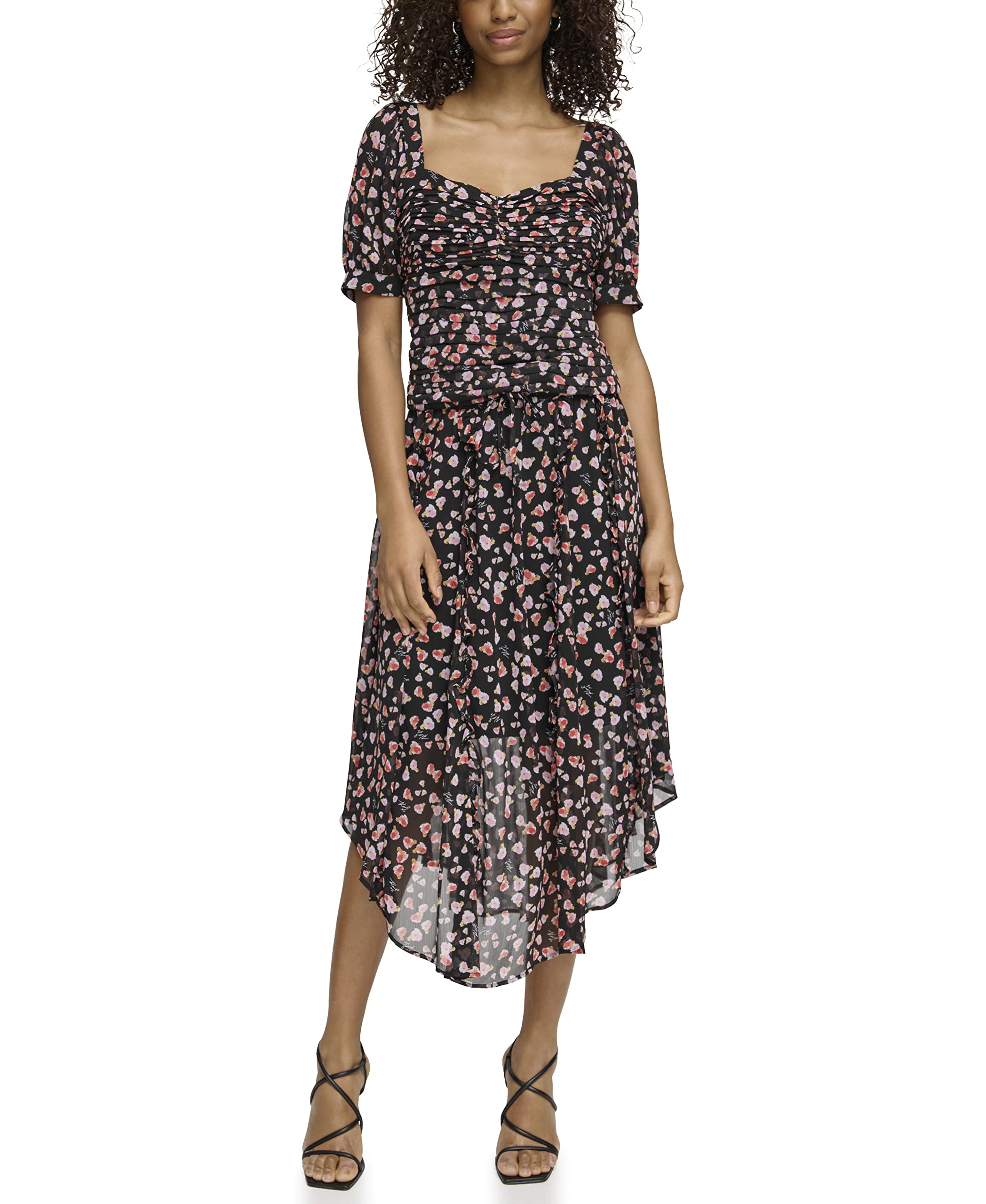 Karl Lagerfeld Paris Women's Cut Out Floral Blouse, Black Multi