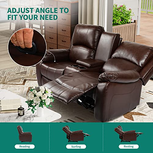 YITAHOME Loveseat Recliner, Manual Double Sofa Loveseat, Home Theater Seating with Storage Console, Double Recliner RV Sofa with Cup Holders and Side Pocket for Living Room