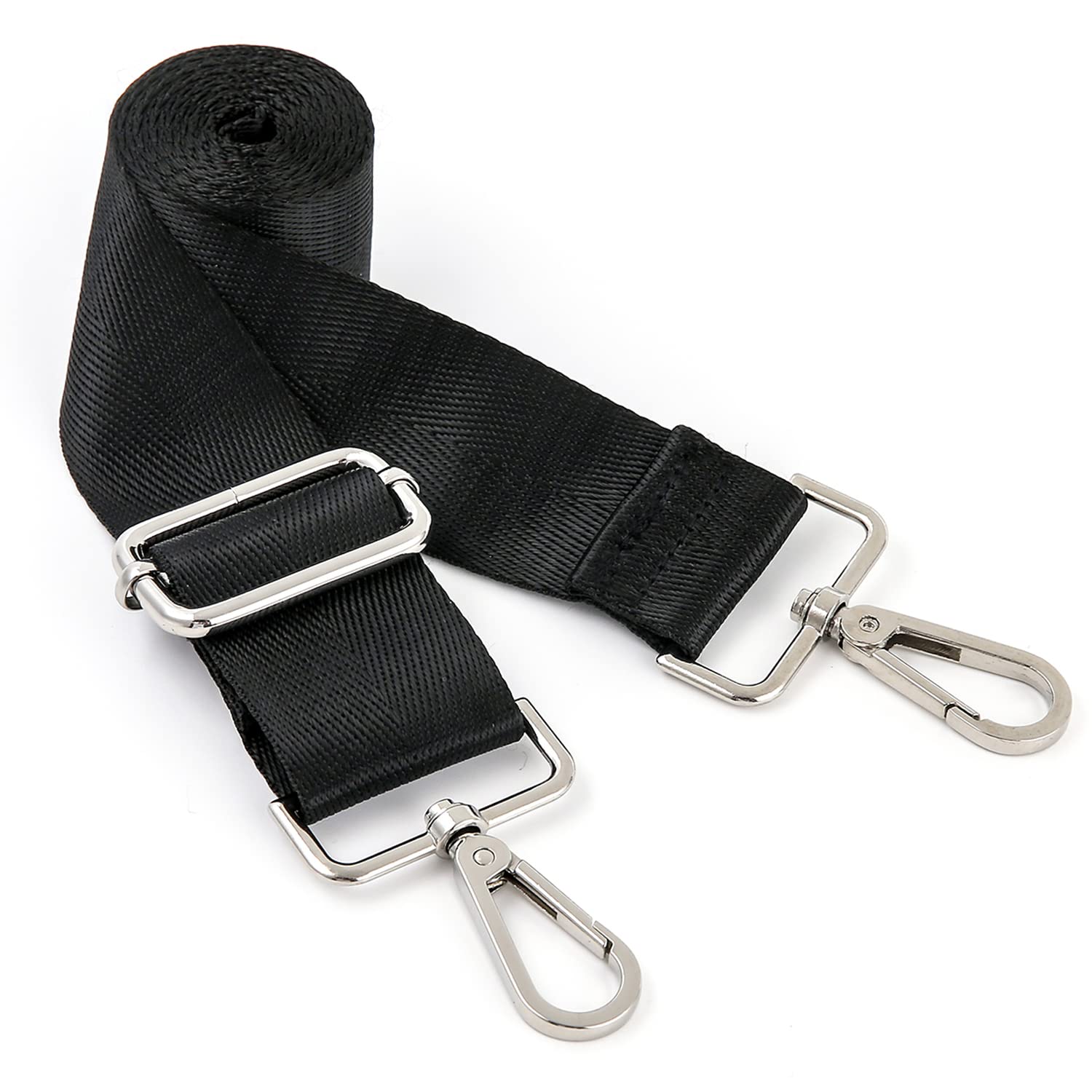 Wide Shoulder Strap Adjustable Replacement Belt Guitar Style Cross Body Handbag Purse Strap (Classic Black (Silver Hardware))