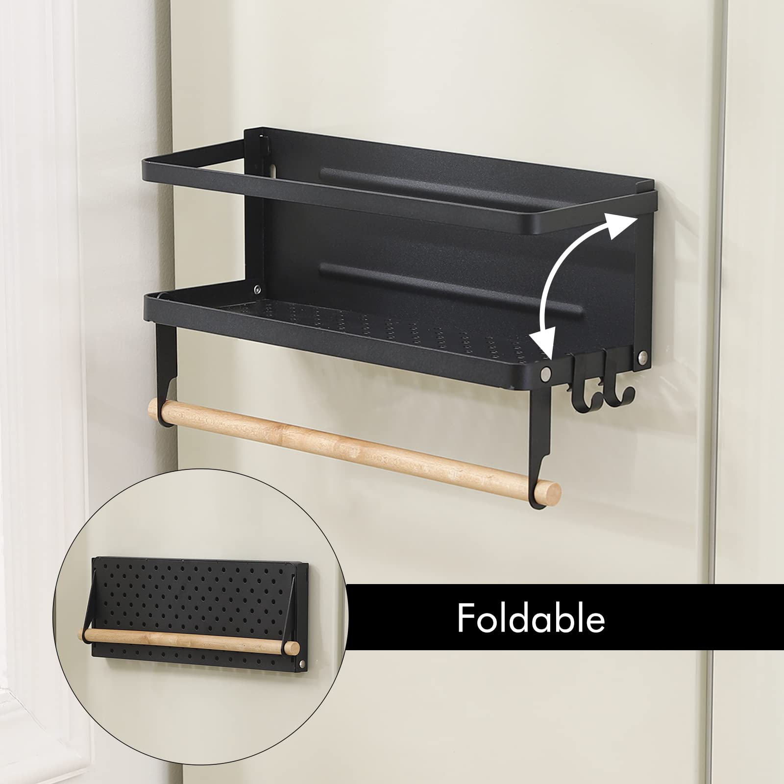 KES Magnetic Paper Towel Holder for Refrigerator Matt Black Magnetic Spice Rack Magnetic Shelf Refrigerator Organizer Wall Mount , KRR501A-BK