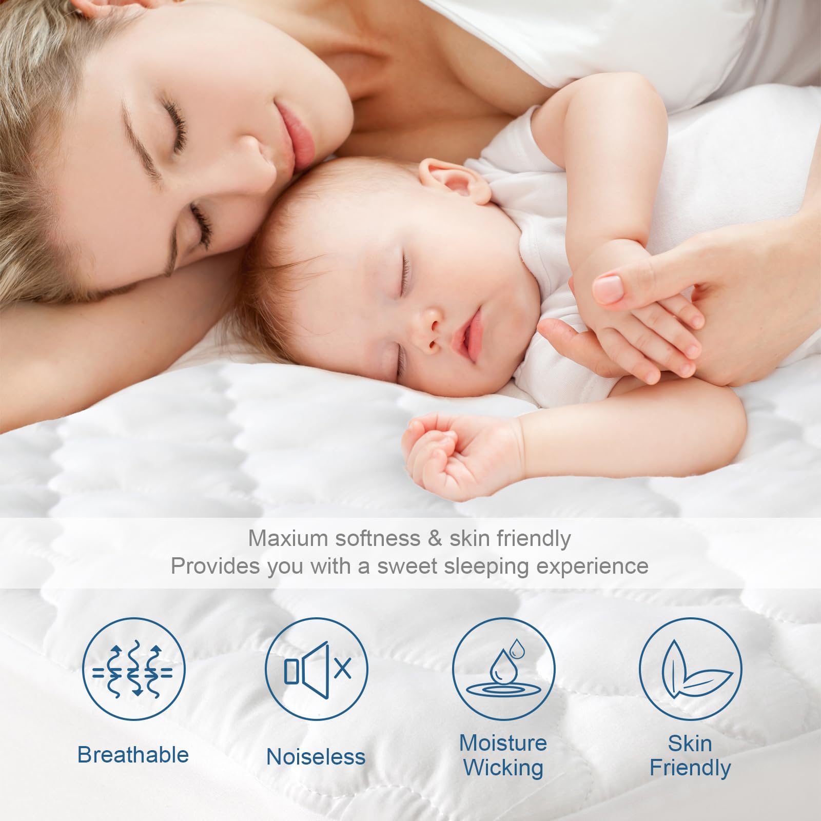 Full Size Mattress Protector Waterproof, Breathable & Noiseless Full Mattress Pad Cover Quilted Fitted with Deep Pocket Strethes up to 14" Depth (54"x 75")