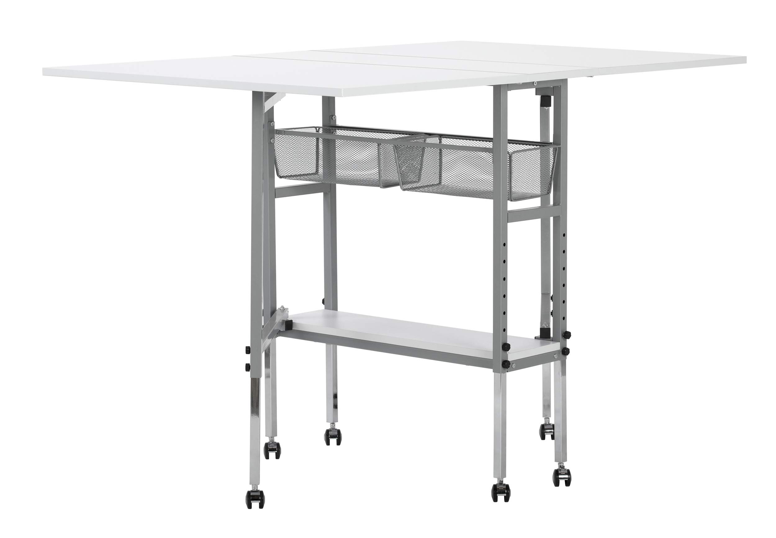 Studio Designs Sew Ready Mobile Height Adjustable Hobby and Craft Cutting Table with Drawers in Silver/White (13374)