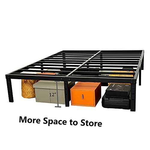 QUALEONA Full Bed Frame, 14 Inches Platform Bed Frame, 3500lbs Heavy Duty Steel Slat Anti-Slip Support, No Box Spring Needed, Noise Free, Easy Quick Assembly, Underbed Storage Space, Black