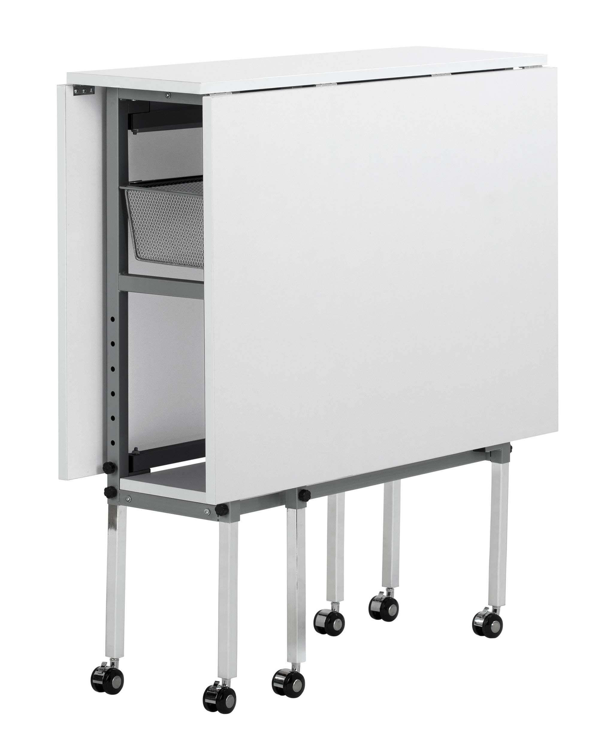 Studio Designs Sew Ready Mobile Height Adjustable Hobby and Craft Cutting Table with Drawers in Silver/White (13374)