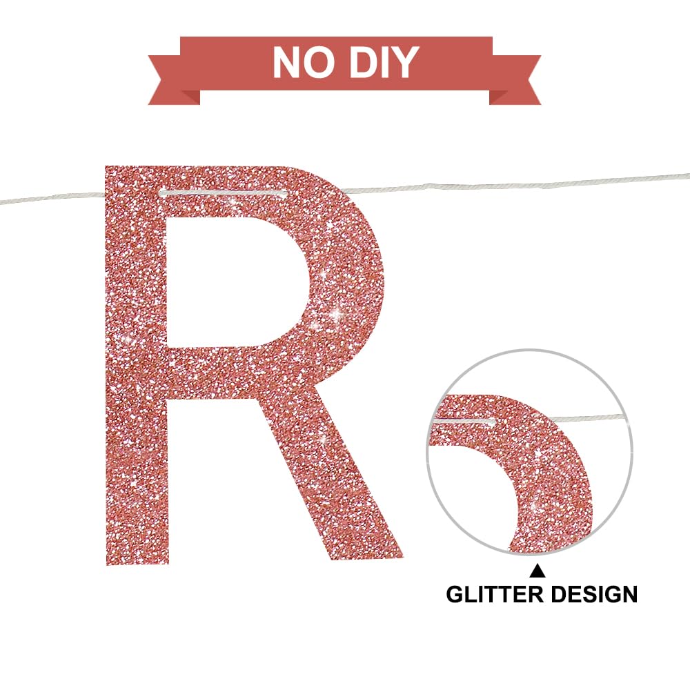 BEISHIDA Pre Strung Glitter RIP Fake ID Banner， Rose Gold Glitter Funny 21st Birthday Garland-No DIY，Rip Fake ID Banner Backdrop for Him，Her