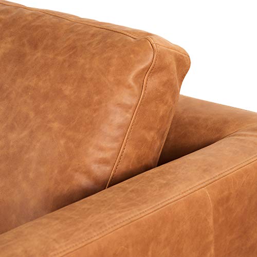 POLY & BARK Calle 75" Apartment Sofa in Full-Grain Pure-Aniline Italian Leather, Cognac Tan/Walnut