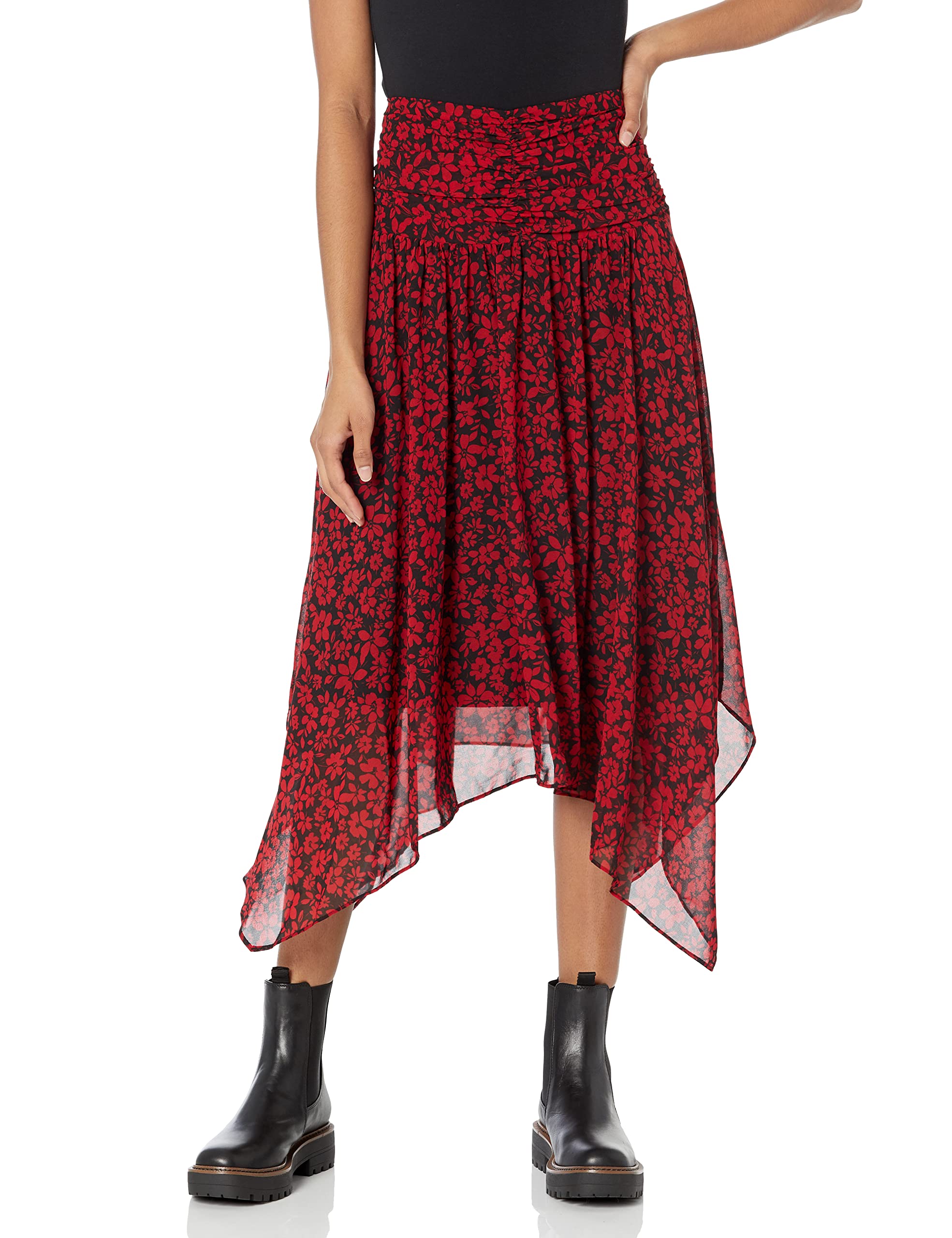 KARL LAGERFELD PARIS Women's Everyday Side Zipper Closure Sport Skirt, BLK/ADMIRL RED, 6