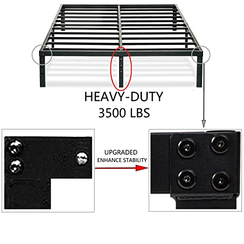 QUALEONA Full Bed Frame, 14 Inches Platform Bed Frame, 3500lbs Heavy Duty Steel Slat Anti-Slip Support, No Box Spring Needed, Noise Free, Easy Quick Assembly, Underbed Storage Space, Black