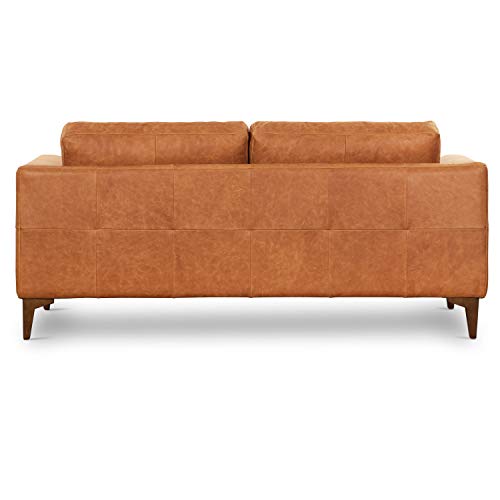 POLY & BARK Calle 75" Apartment Sofa in Full-Grain Pure-Aniline Italian Leather, Cognac Tan/Walnut