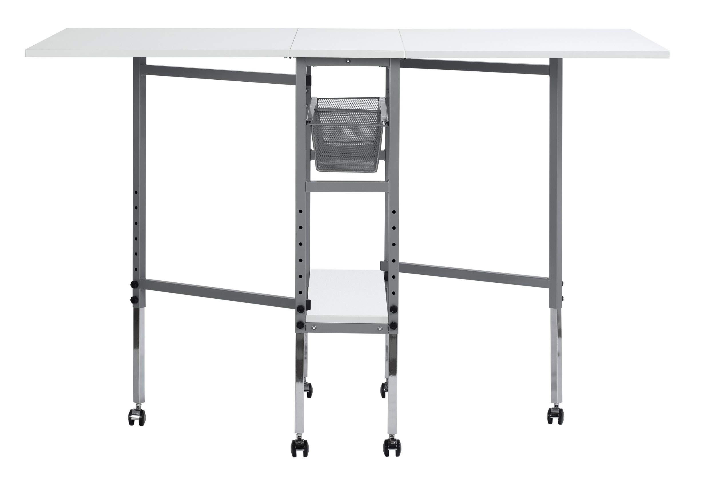 Studio Designs Sew Ready Mobile Height Adjustable Hobby and Craft Cutting Table with Drawers in Silver/White (13374)