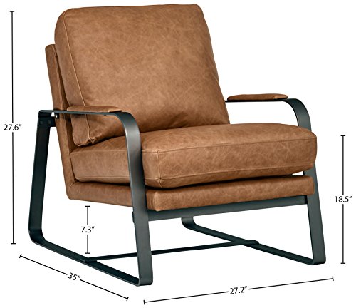 Amazon Brand – Rivet Summit Mid-Century Modern Leather Accent Chair with Steel Arms, 27"W, Cognac Brown
