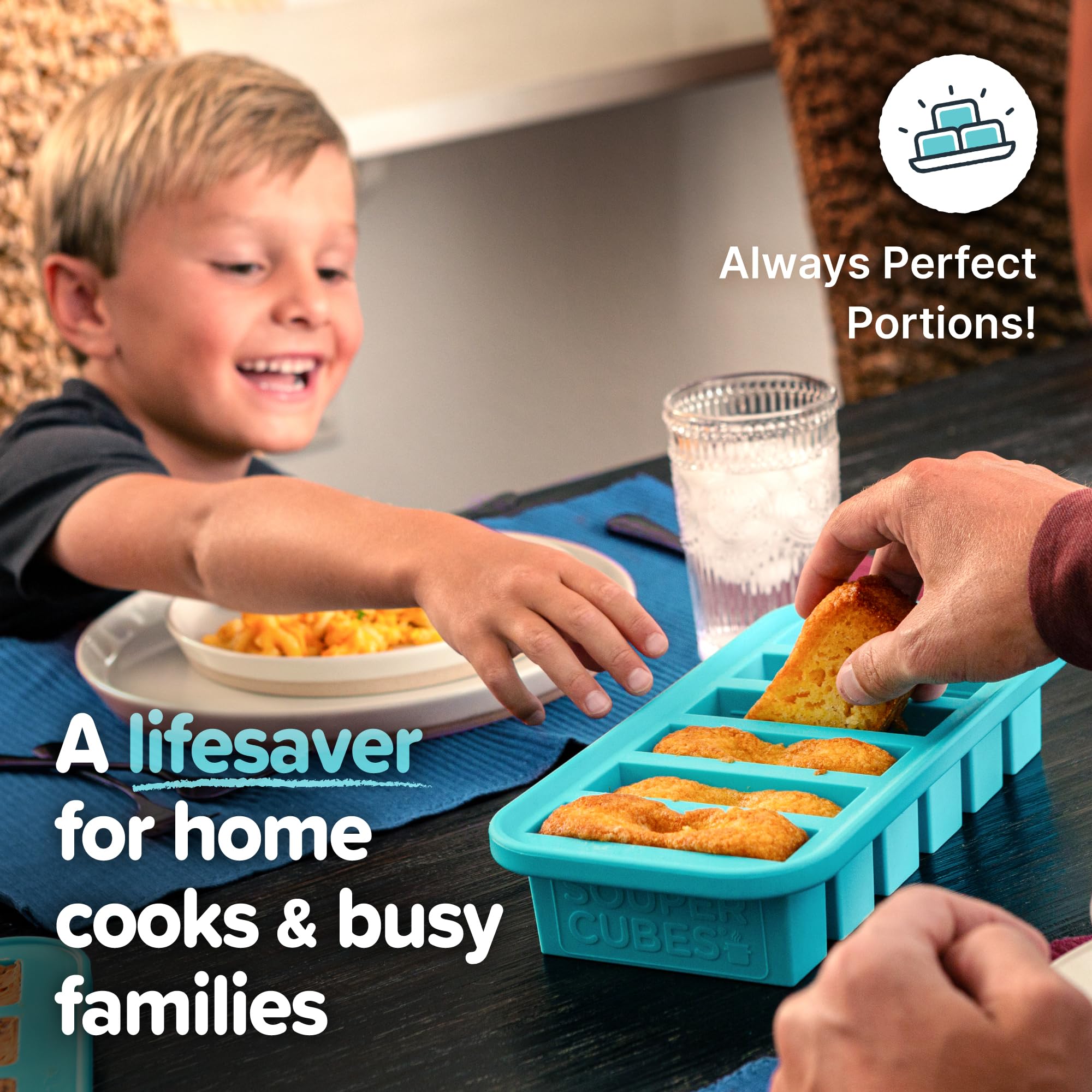 Souper Cubes Gift Set, 1-Cup 2-Cup 1/2 Cup and 2 Tablespoon Trays With Lids, Aqua Color