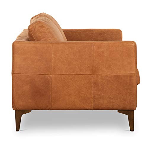 POLY & BARK Calle 75" Apartment Sofa in Full-Grain Pure-Aniline Italian Leather, Cognac Tan/Walnut