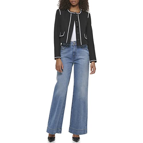 Karl Lagerfeld Paris Women's Tweed Long Sleeve Everyday Fashion Sport Jacket, Black, 4