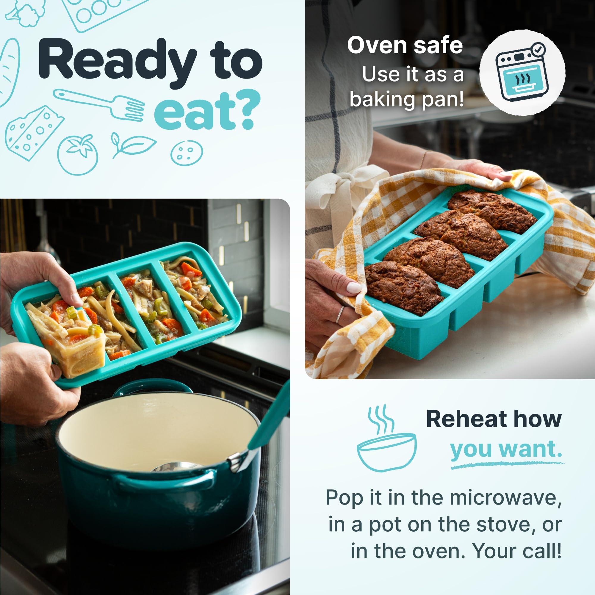 Souper Cubes Gift Set, 1-Cup 2-Cup 1/2 Cup and 2 Tablespoon Trays With Lids, Aqua Color