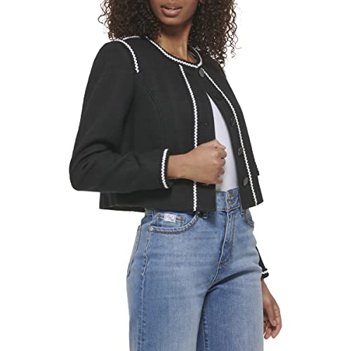 Karl Lagerfeld Paris Women's Tweed Long Sleeve Everyday Fashion Sport Jacket, Black, 4