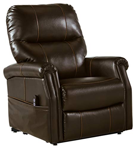 Signature Design by Ashley Markridge Faux Leather Modern Electric Power Lift Recliner for Elderly, Brown