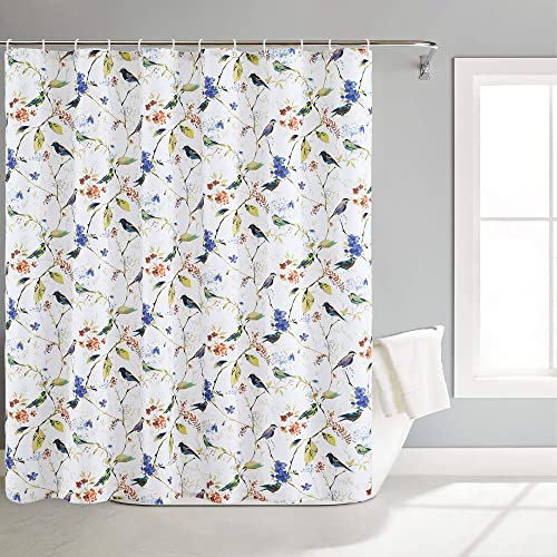 VOGOL Farmhouse Shower Curtains for Bathroom, One Panel Blue Birds Waterproof Modern Shower Curtain with Hooks, 72 x 84 Inch
