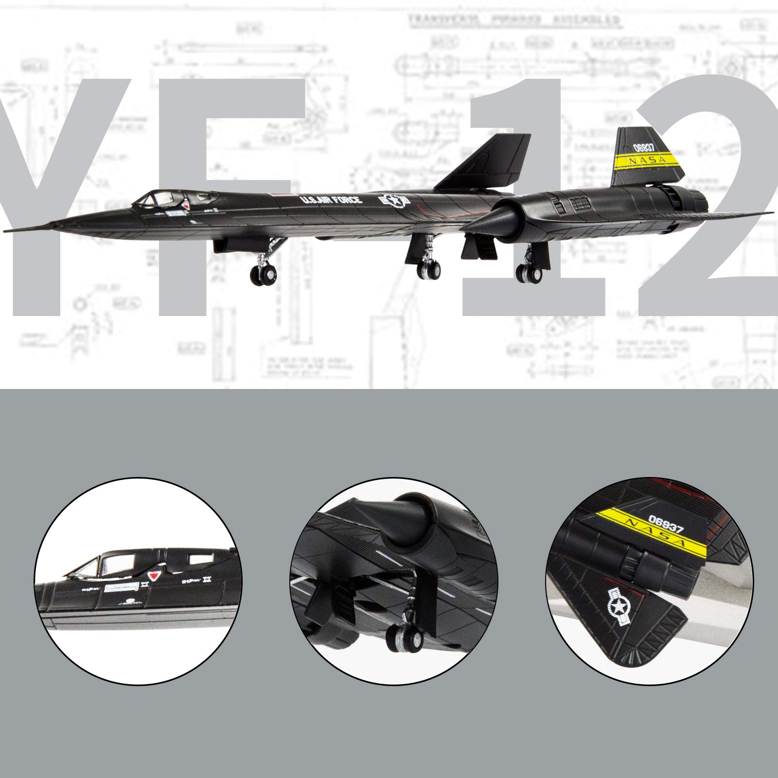 Lose Fun Park 1:144 SR 71 Blackbird Plane Model Diecast Military Fighter Attack Airplane Models Aircraft with Stand
