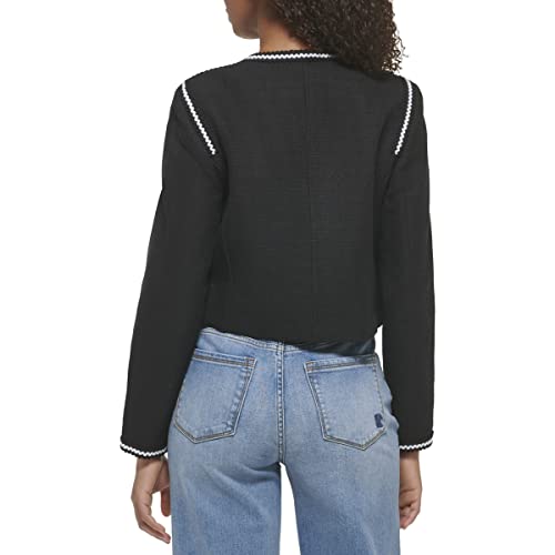 Karl Lagerfeld Paris Women's Tweed Long Sleeve Everyday Fashion Sport Jacket, Black, 4