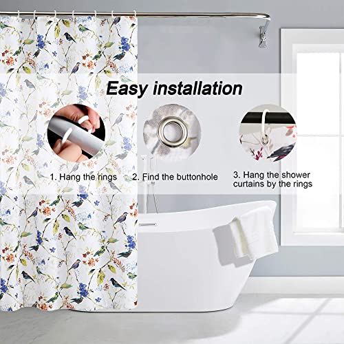 VOGOL Farmhouse Shower Curtains for Bathroom, One Panel Blue Birds Waterproof Modern Shower Curtain with Hooks, 72 x 84 Inch