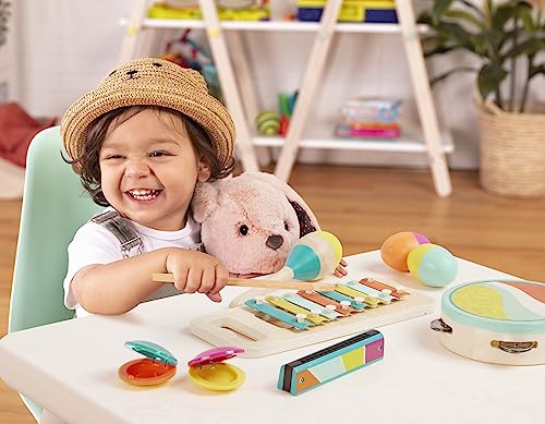 B. toys- Make a Melody- 9pc Wooden Musical Instruments – Xylophone, Tambourine, Harmonica – Drawstring Storage Bag – 2 Years +