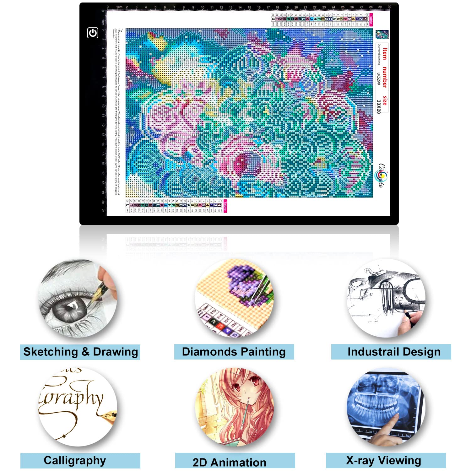SevenFish Diamond Painting Accessories A4 Light Pad, Upgraded Light Board High Brightness No Black Dots Diamond Art Light Box for Diamond Painting Tools, Drawing/Tracing/Craft/Sketching/Weeding Vinyl