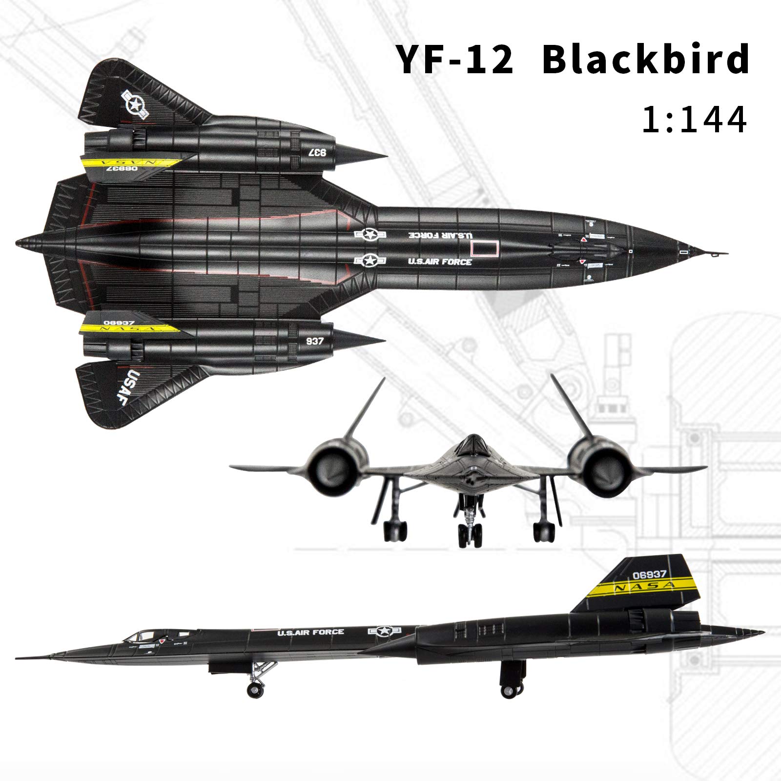 Lose Fun Park 1:144 SR 71 Blackbird Plane Model Diecast Military Fighter Attack Airplane Models Aircraft with Stand