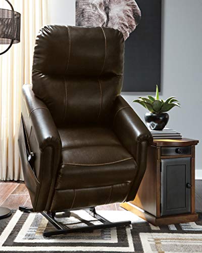 Signature Design by Ashley Markridge Faux Leather Modern Electric Power Lift Recliner for Elderly, Brown