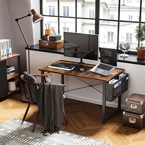 ODK Computer Writing Desk 47 inch, Sturdy Home Office Table, Work Desk with A Storage Bag and Headphone Hook, Vintage