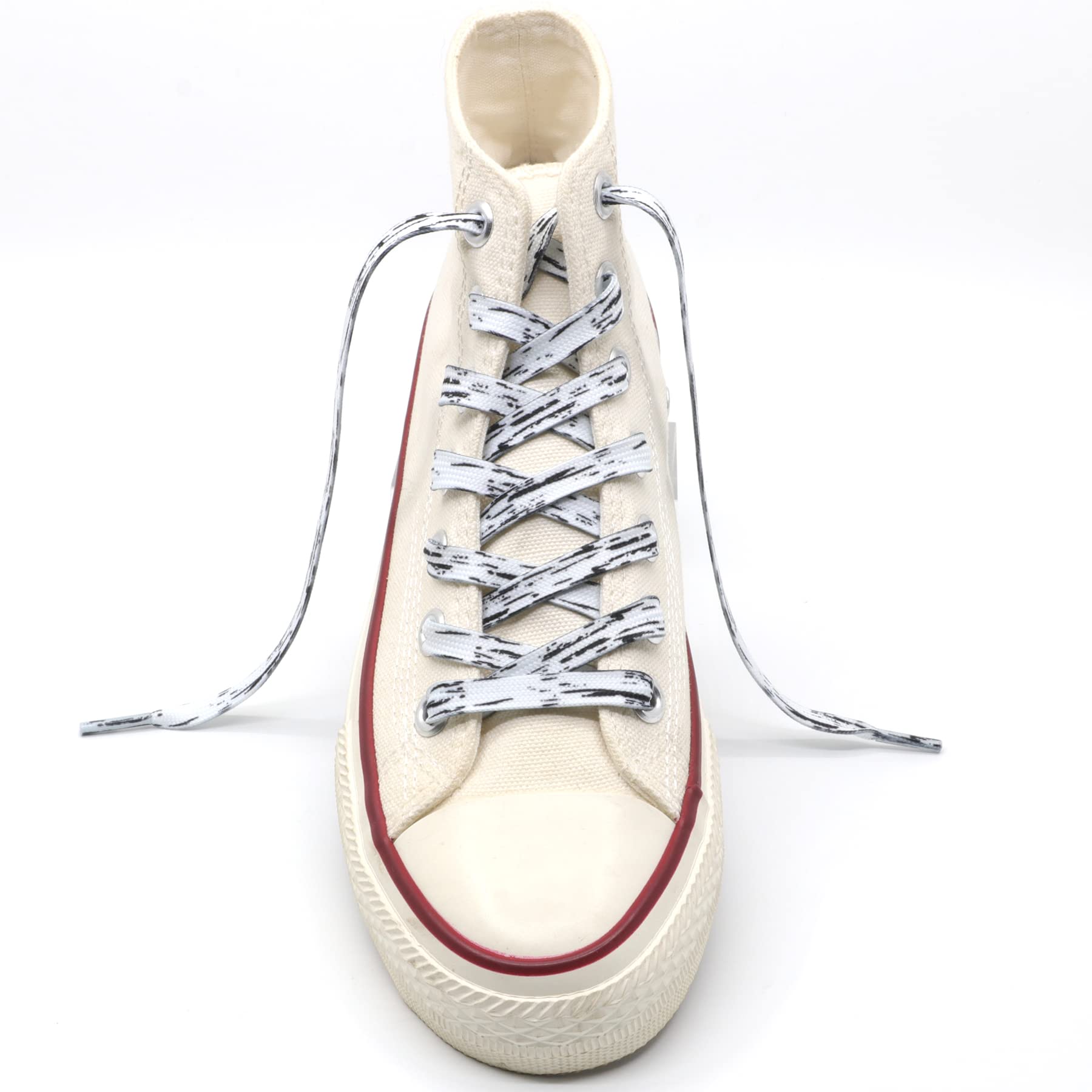 DELELE Flat Graffiti Shoe Laces: White Black Art Print Sneakers Shoelaces 2 Pair 47 inch