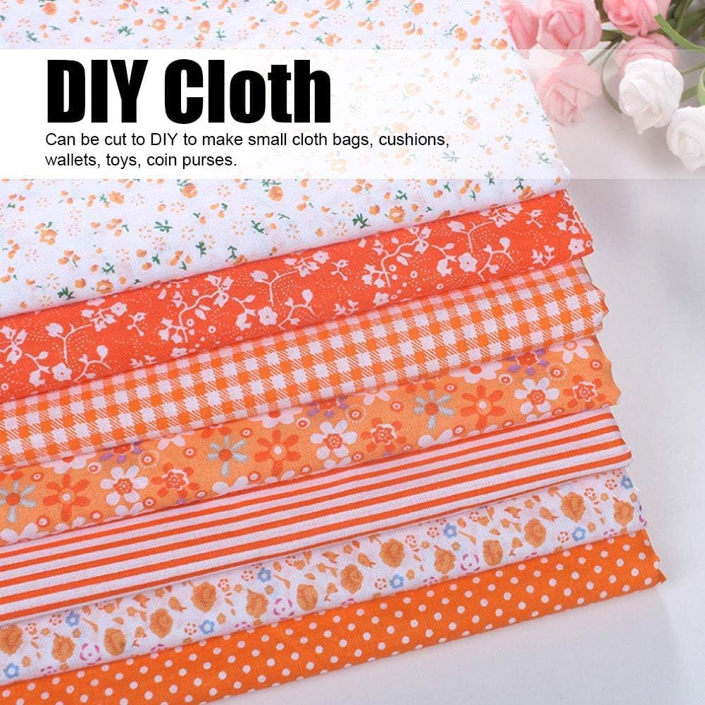 14Pcs Cotton Craft Fabric, Quilting Patchwork Fat Quarter Bundles Quilt Sewing Orange Floral Fabrics for Craft DIY, 25x25cm