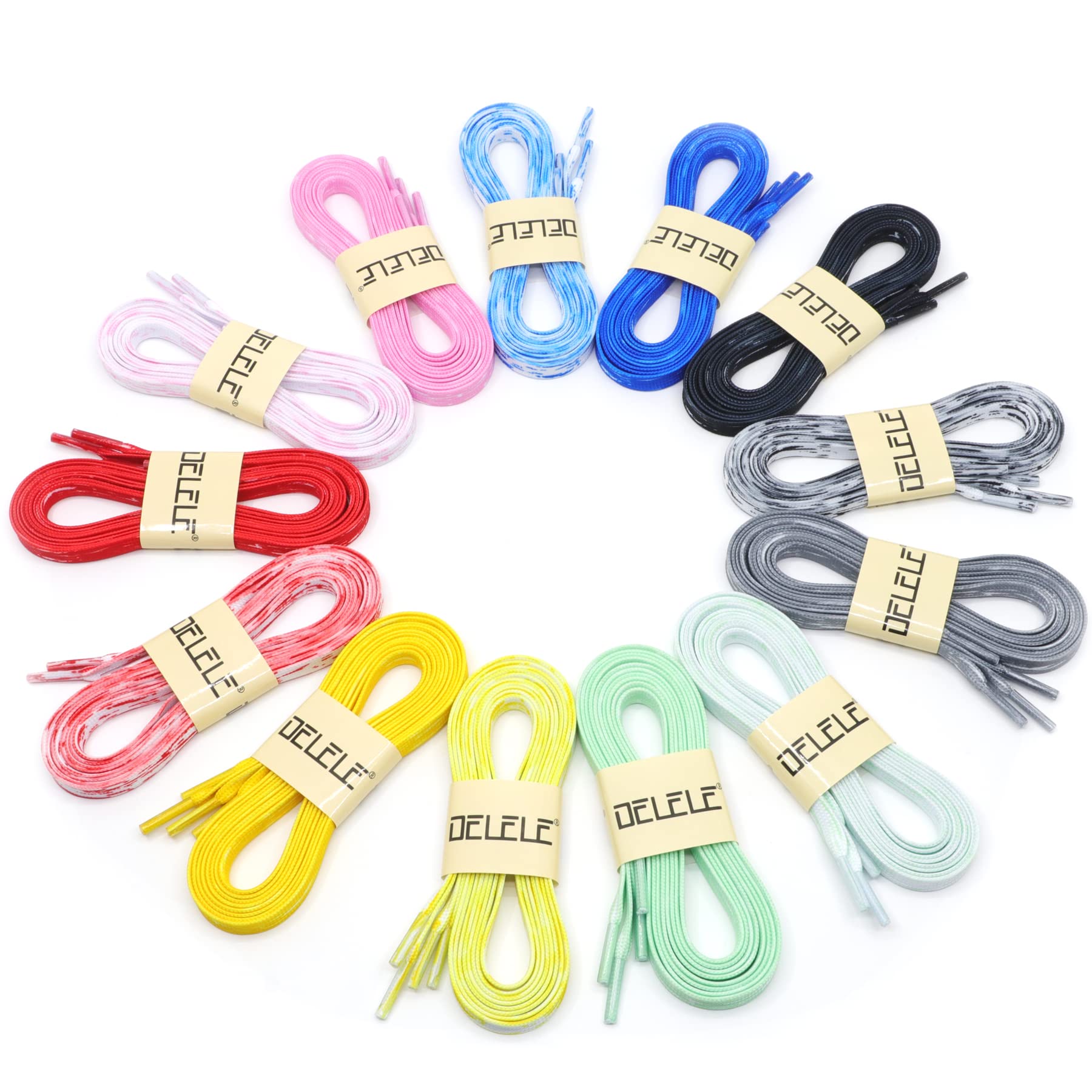 DELELE Flat Graffiti Shoe Laces: White Black Art Print Sneakers Shoelaces 2 Pair 47 inch