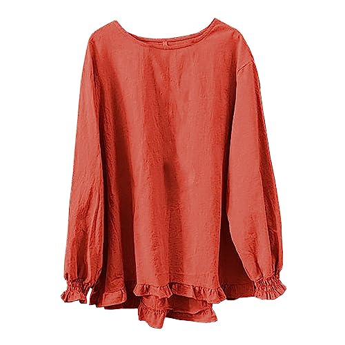 Amazon Warehouse Sale clearancewhite Button Down Dress Women's Cute Preppy Tops Long Sleeve Crewneck Cotton Linen Tops Solid Color Plain Top Fall Fashion Shirts Blouse Orange 2XL