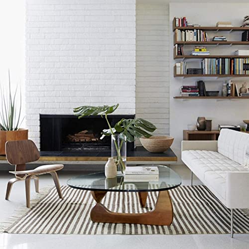 Rimdoc Triangle Glass Coffee Table Modern Noguchi Coffee Table, Vintage Glass, and Wood End Table, Solid Wood Base and Clear Glass Top Accent Coffee Table, for Living Room, Patio(Light Walnut)