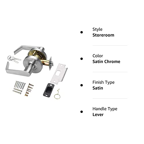 LYNN HDWR Heavy Duty Commercial Cylindrical Lever Door Lock (Storeroom Function, Satin Chrome, 26D) Non-Handed, Grade 2 Industrial Door Handle - UL 3 Hour Fire Rated & ADA Compliant