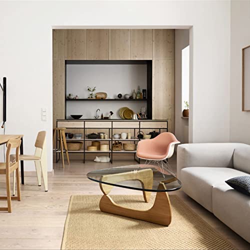Rimdoc Triangle Glass Coffee Table Modern Noguchi Coffee Table, Vintage Glass, and Wood End Table, Solid Wood Base and Clear Glass Top Accent Coffee Table, for Living Room, Patio(Light Walnut)