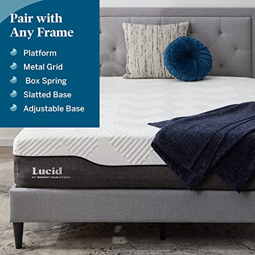 Lucid 12 Inch Hybrid Mattress β Bamboo Charcoal and Aloe Vera Infused- Memory Foam Mattress- Moisture Wicking β Odor Reducing, White/Black, Queen