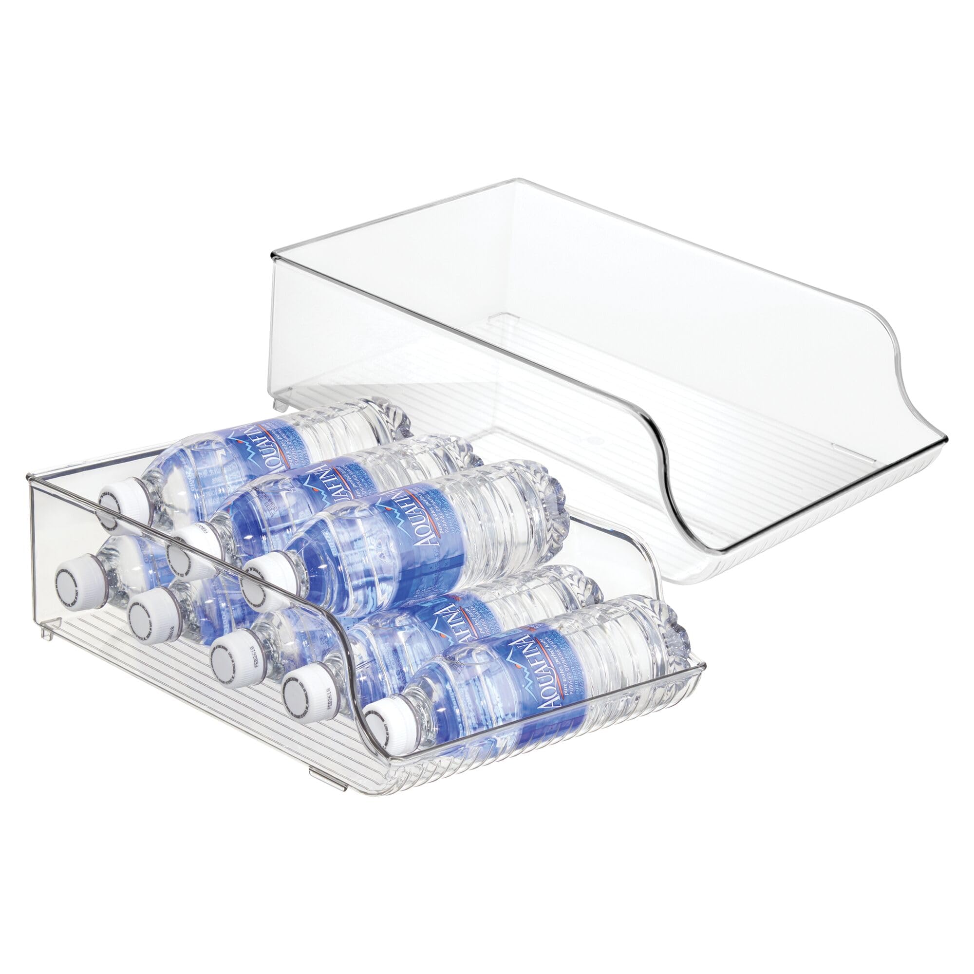 iDesign BPA-Free Plastic Water Bottle and Drink Holder Fridge Organizer Bin for Kitchen, Basement, Garage Fridge – Set of 2, 9" x 13.75" x 4", Clear Plastic