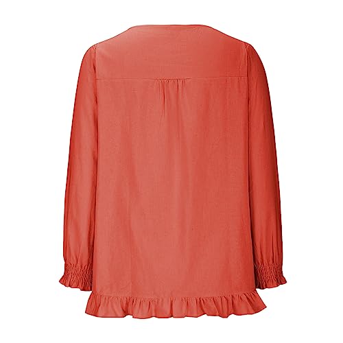 Amazon Warehouse Sale clearancewhite Button Down Dress Women's Cute Preppy Tops Long Sleeve Crewneck Cotton Linen Tops Solid Color Plain Top Fall Fashion Shirts Blouse Orange 2XL