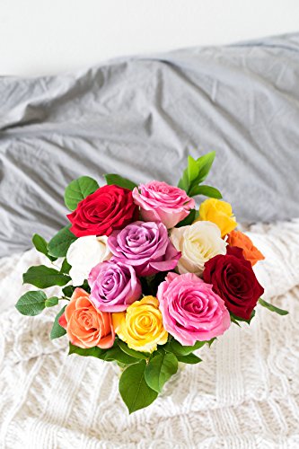 From You Flowers - One Dozen Rainbow Roses with Free Vase (Fresh Flowers)
