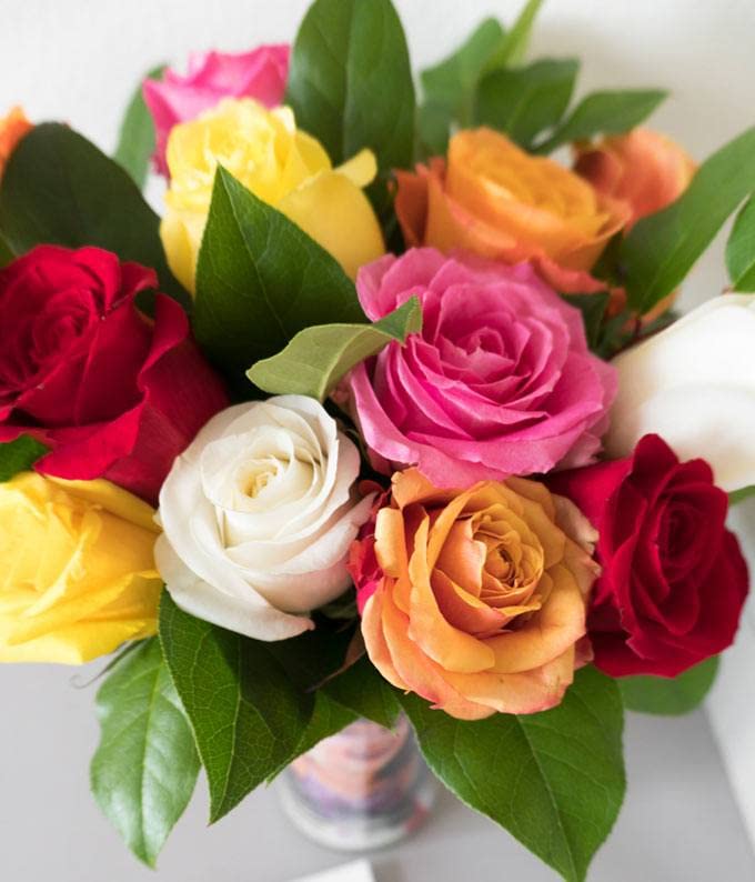 From You Flowers - One Dozen Rainbow Roses with Free Vase (Fresh Flowers)