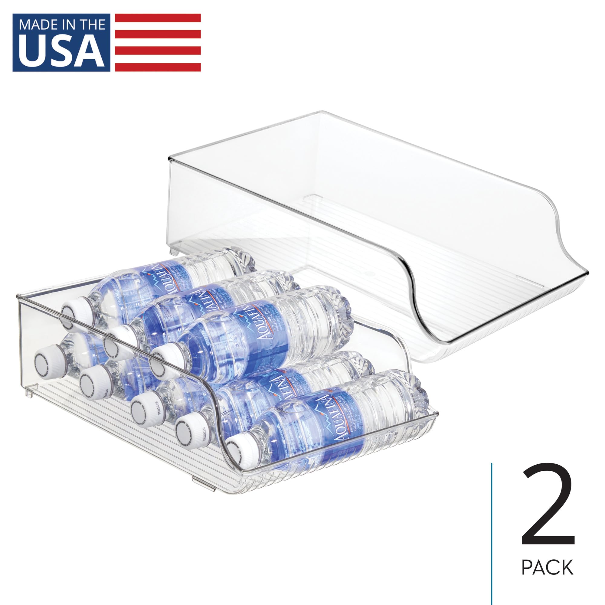 iDesign BPA-Free Plastic Water Bottle and Drink Holder Fridge Organizer Bin for Kitchen, Basement, Garage Fridge – Set of 2, 9" x 13.75" x 4", Clear Plastic